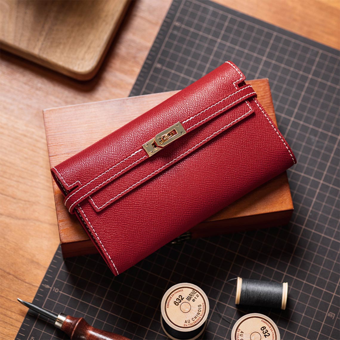 Leather Wallet DIY Kit Women Red Leather Long Wallet & Purse – POPSEWING®