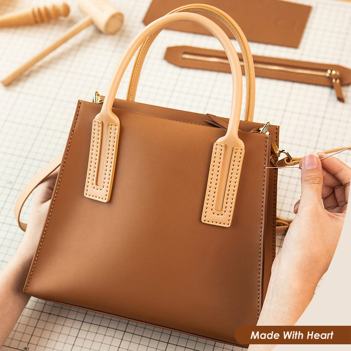 DIY Leather Shoulder Bag Kit for Women - Red Black Brown – POPSEWING®
